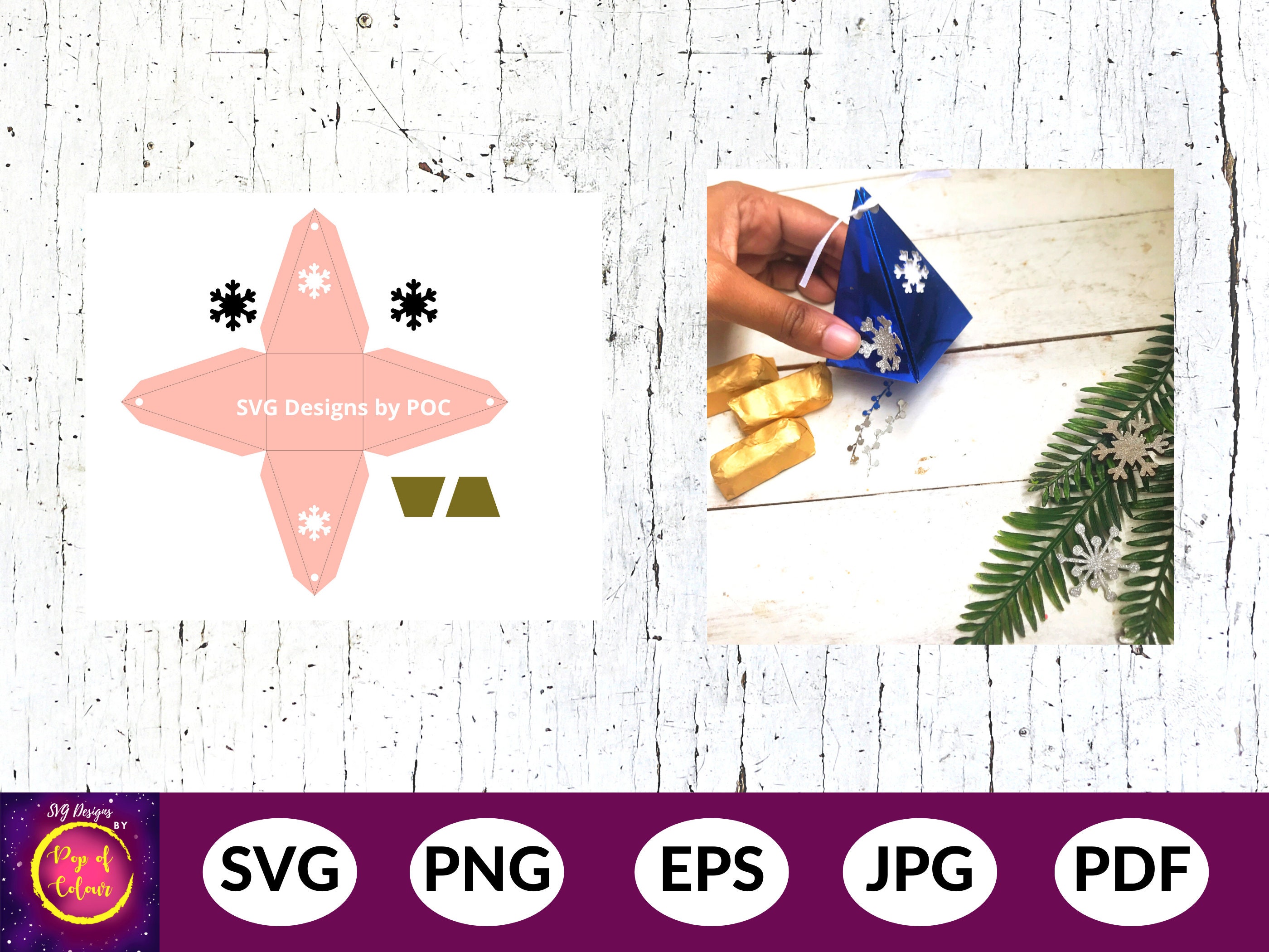 Snowflake Pyramid Favor Box Template SVG Winter Wedding | Etsy