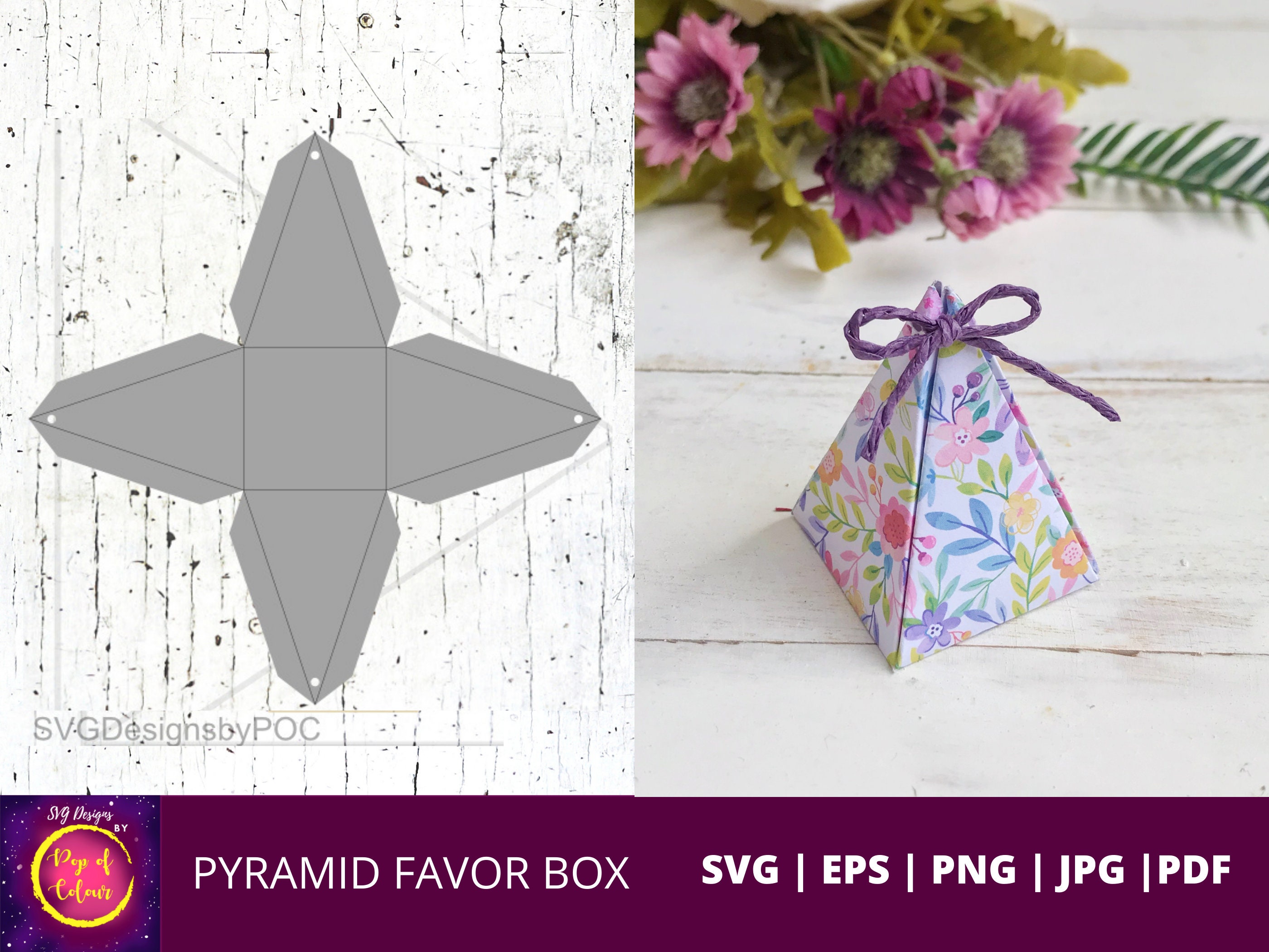 Pyramid Favor Box Template SVG Triangle Gift Box Triangular Favor Box ...