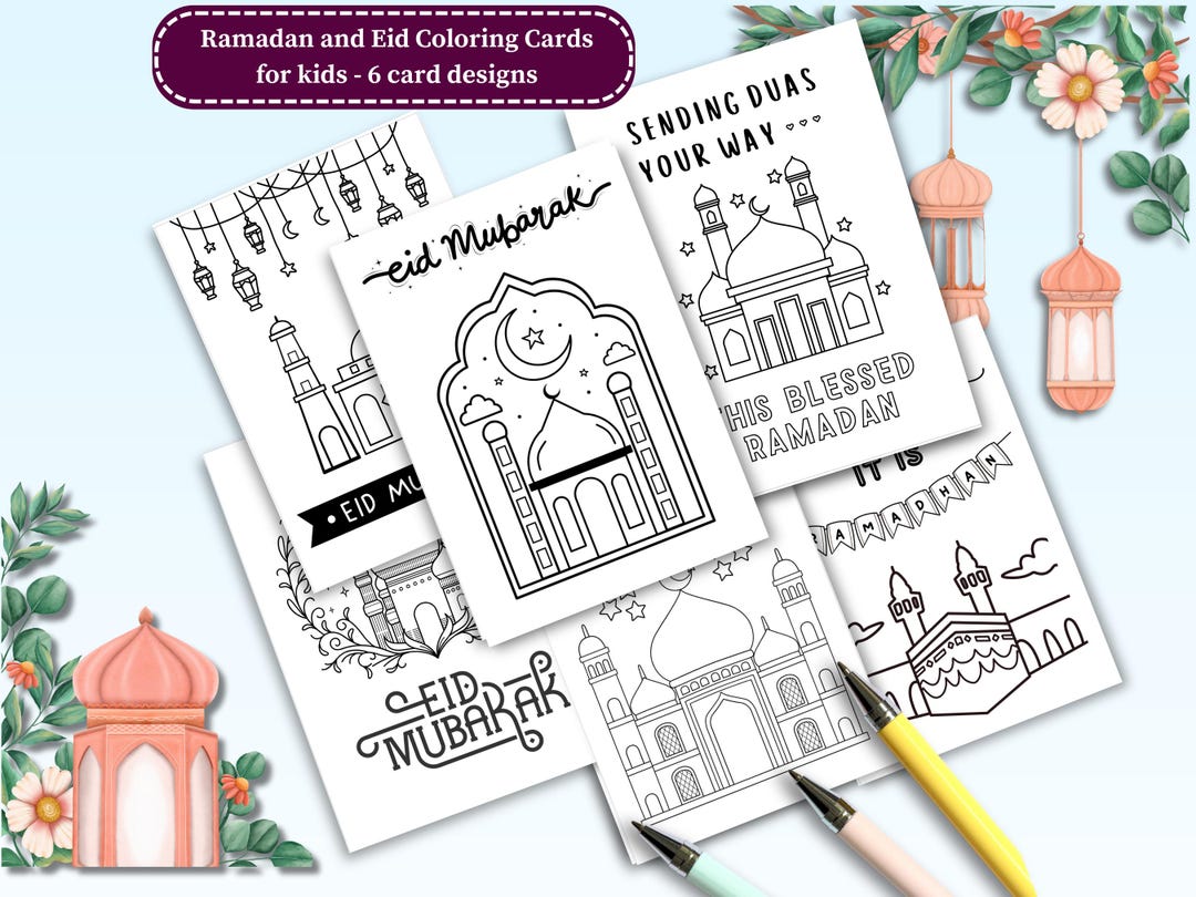 Printable Eid Coloring Cards | Printable Ramadan Cards | Printable ...