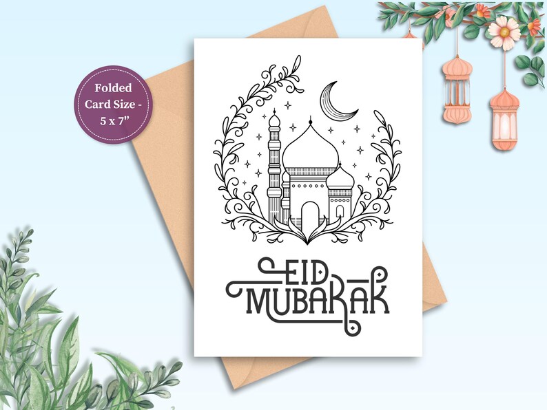 Printable Eid Coloring Cards | Printable Ramadan Cards | Printable ...
