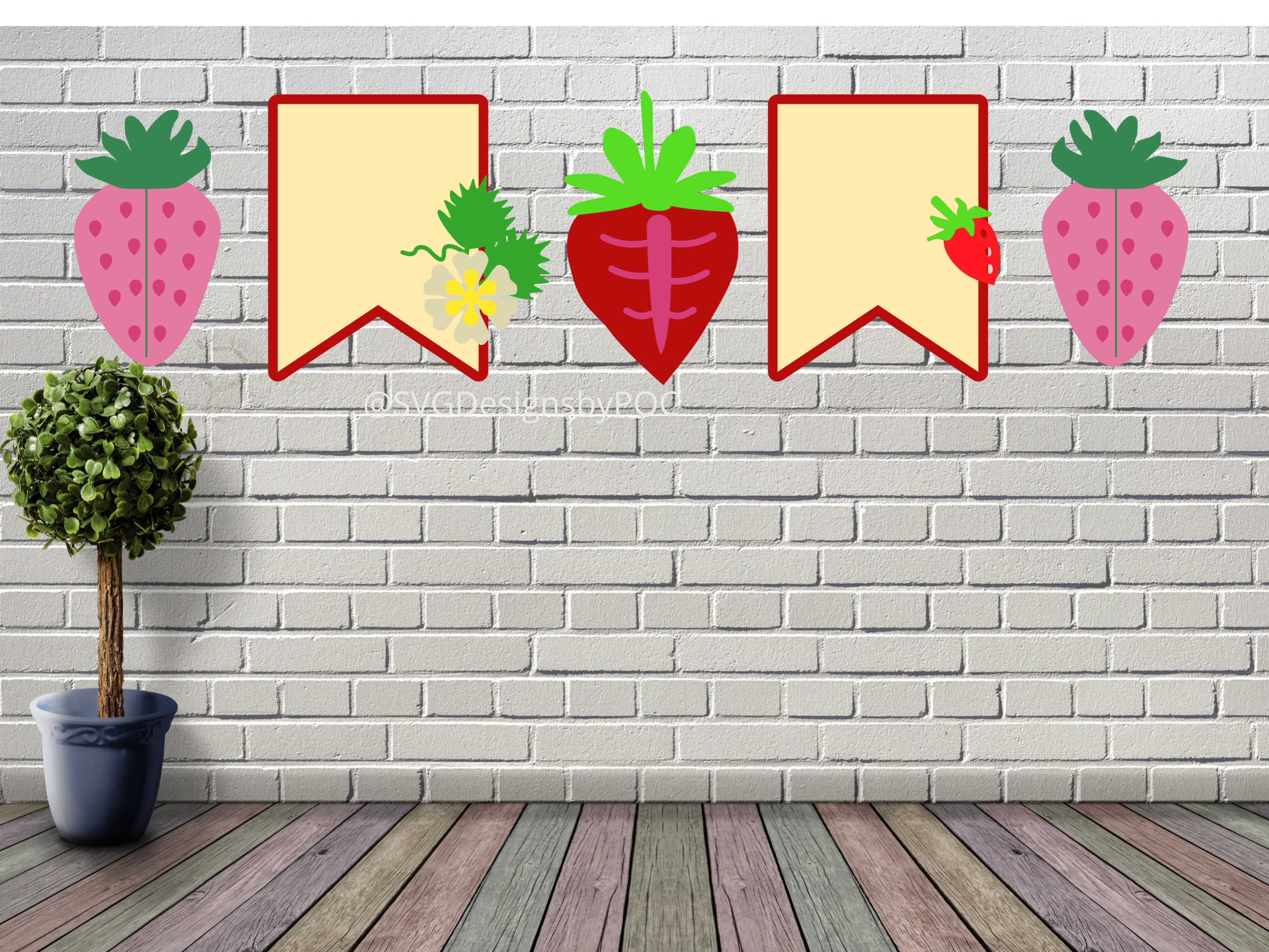 Strawberry Party Banner SVG Party Banner Template SVG Strawberry ...