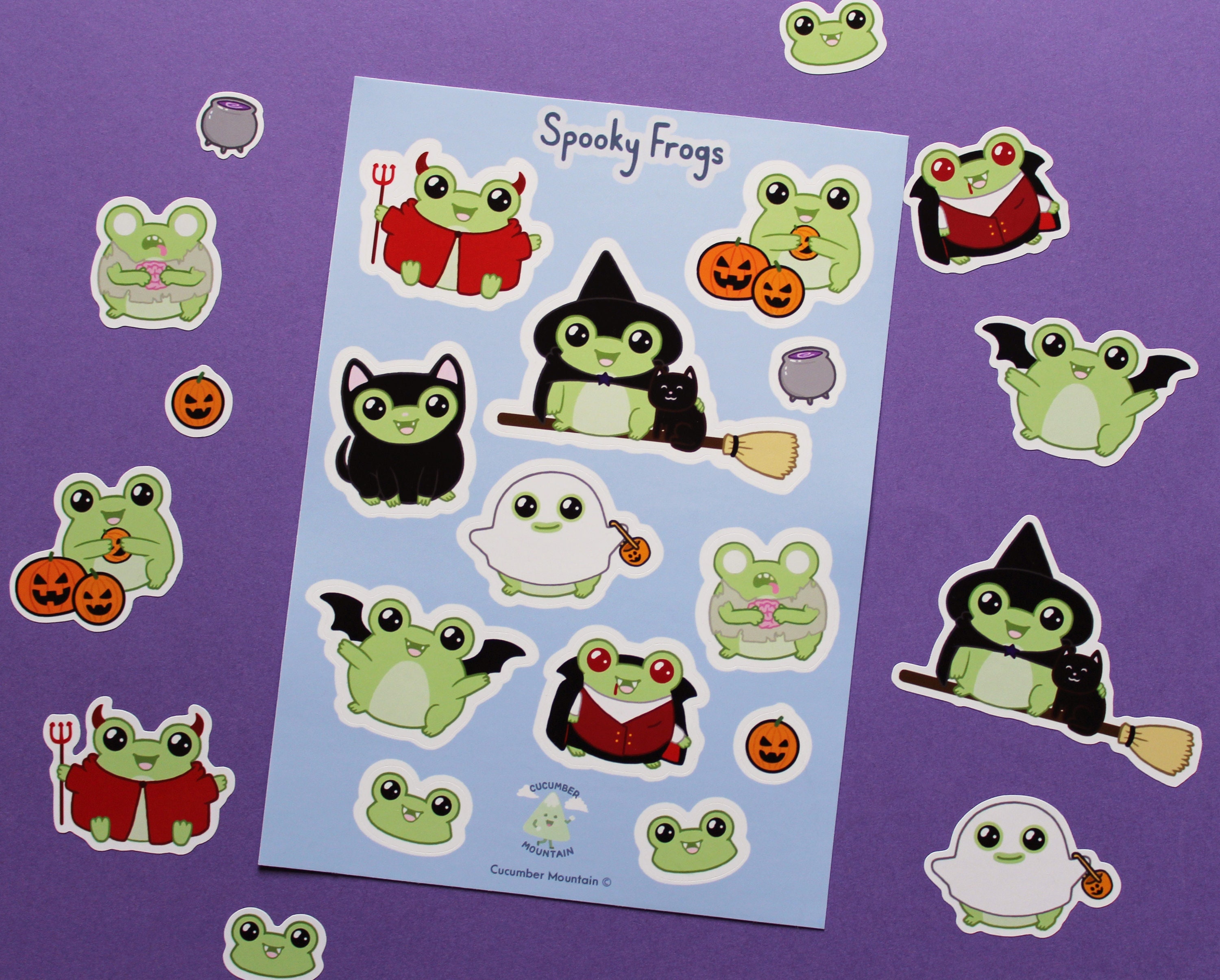 Spooky Frogs Sticker Sheet | Halloween Stickers | Small Frog Planner ...