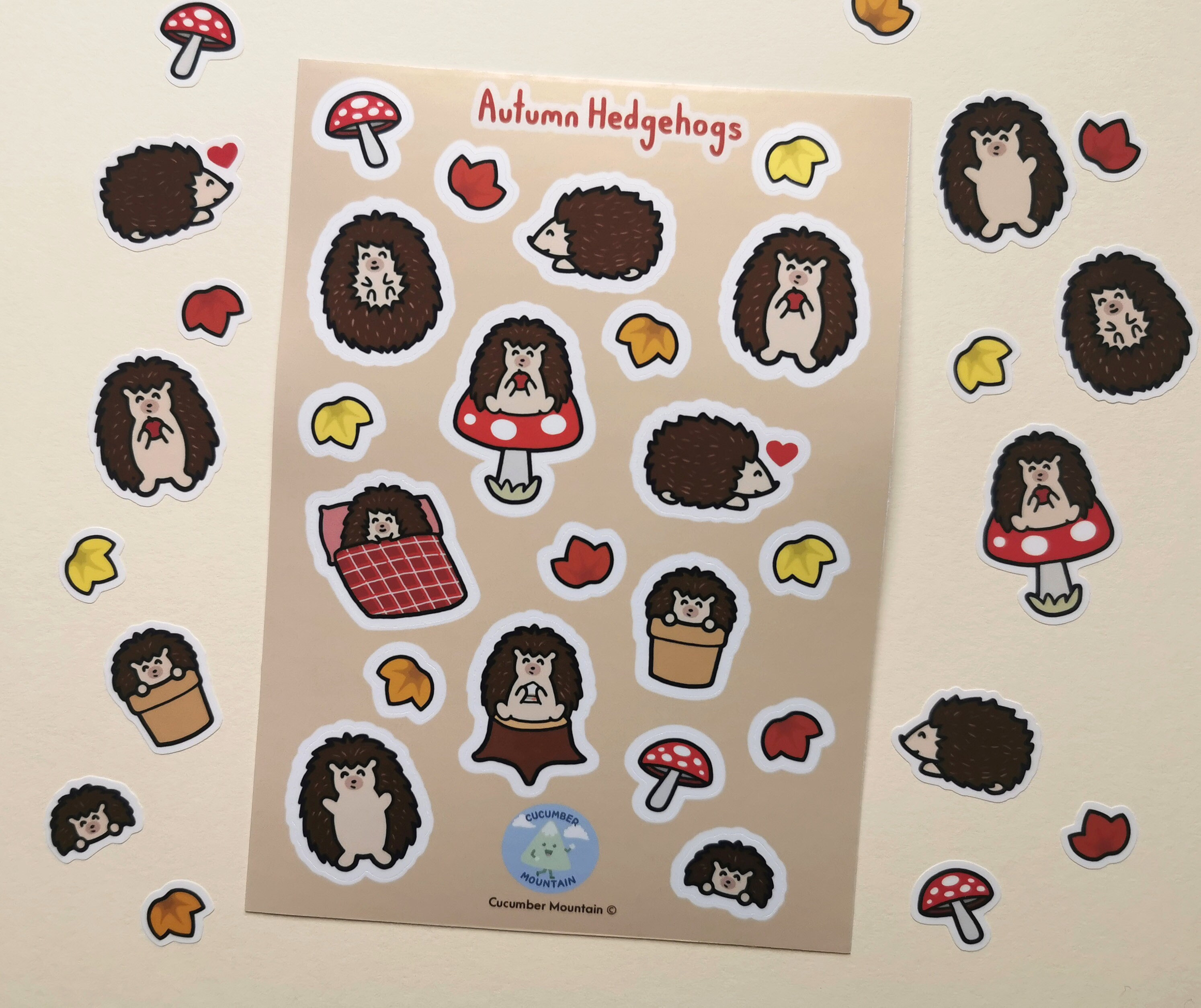 Cute Autumn Hedgehogs Sticker Sheet | Small Hedgehog Planner / Journal ...