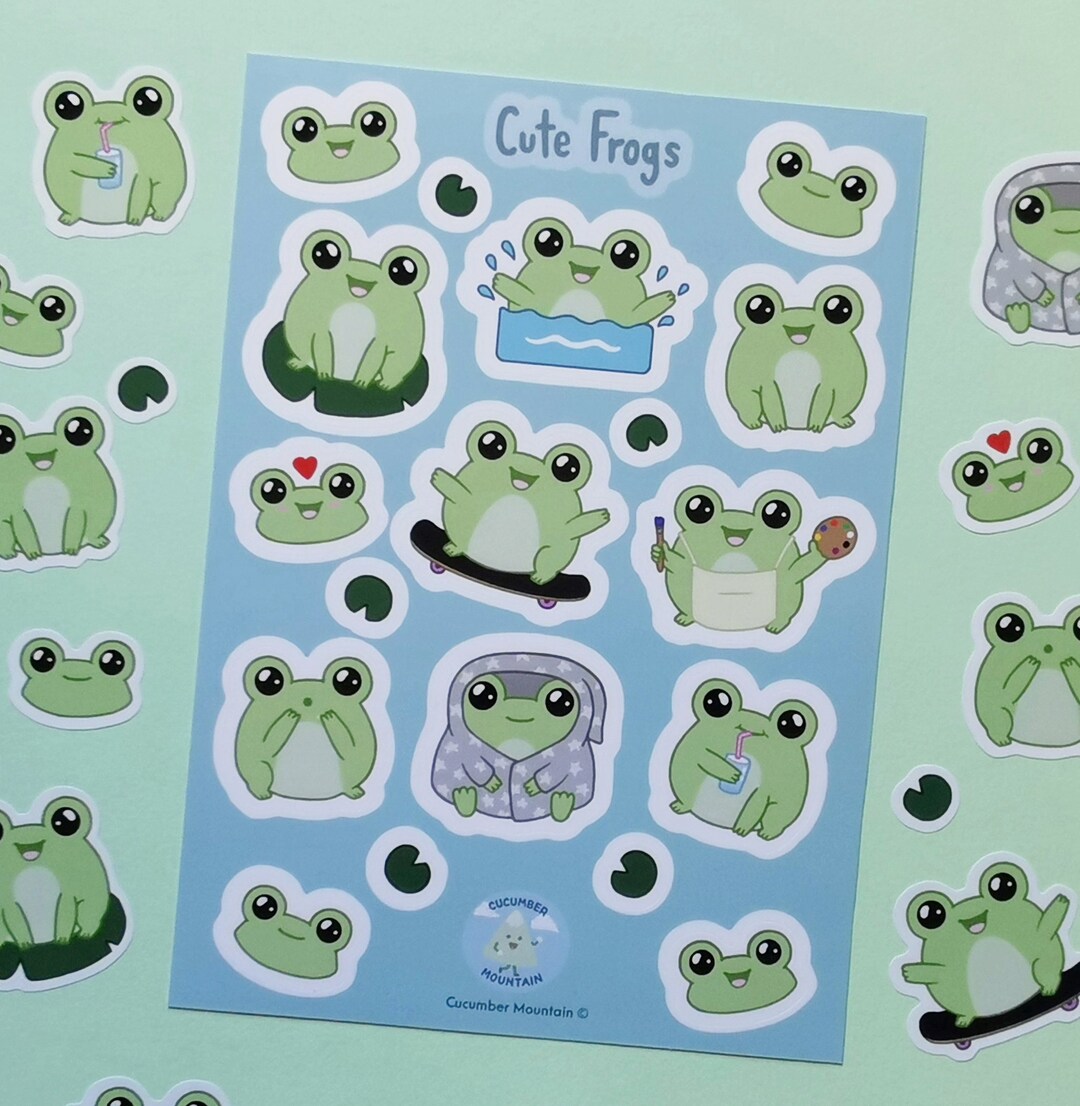Cute Frogs Sticker Sheet | Small Frog Planner / Journal Stickers | A6 ...