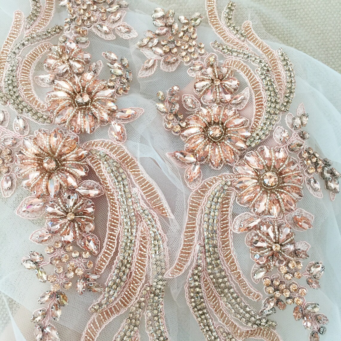 Beaded Lace Applique for Bridal Dress, Sequins Flower Lace Patches ...