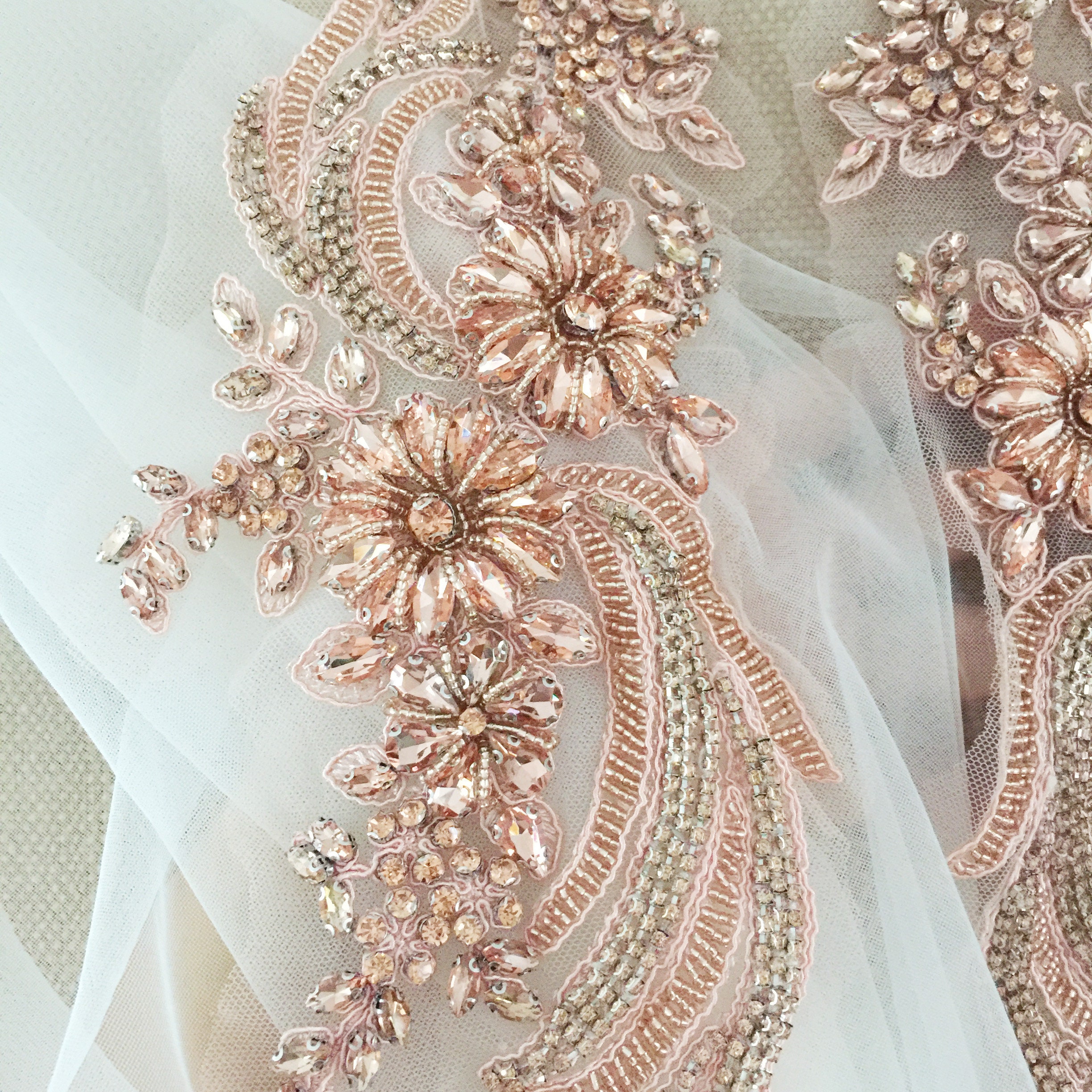 Beaded Lace Applique for Bridal Dress, Sequins Flower Lace Patches ...