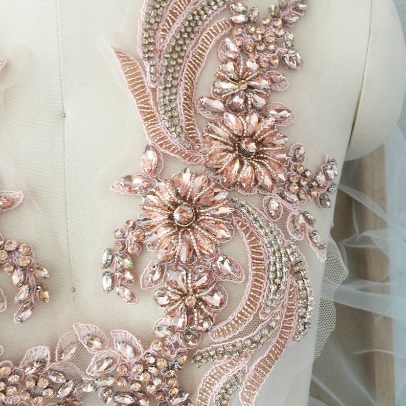 Beaded Lace Applique for Bridal Dress, Sequins Flower Lace Patches ...