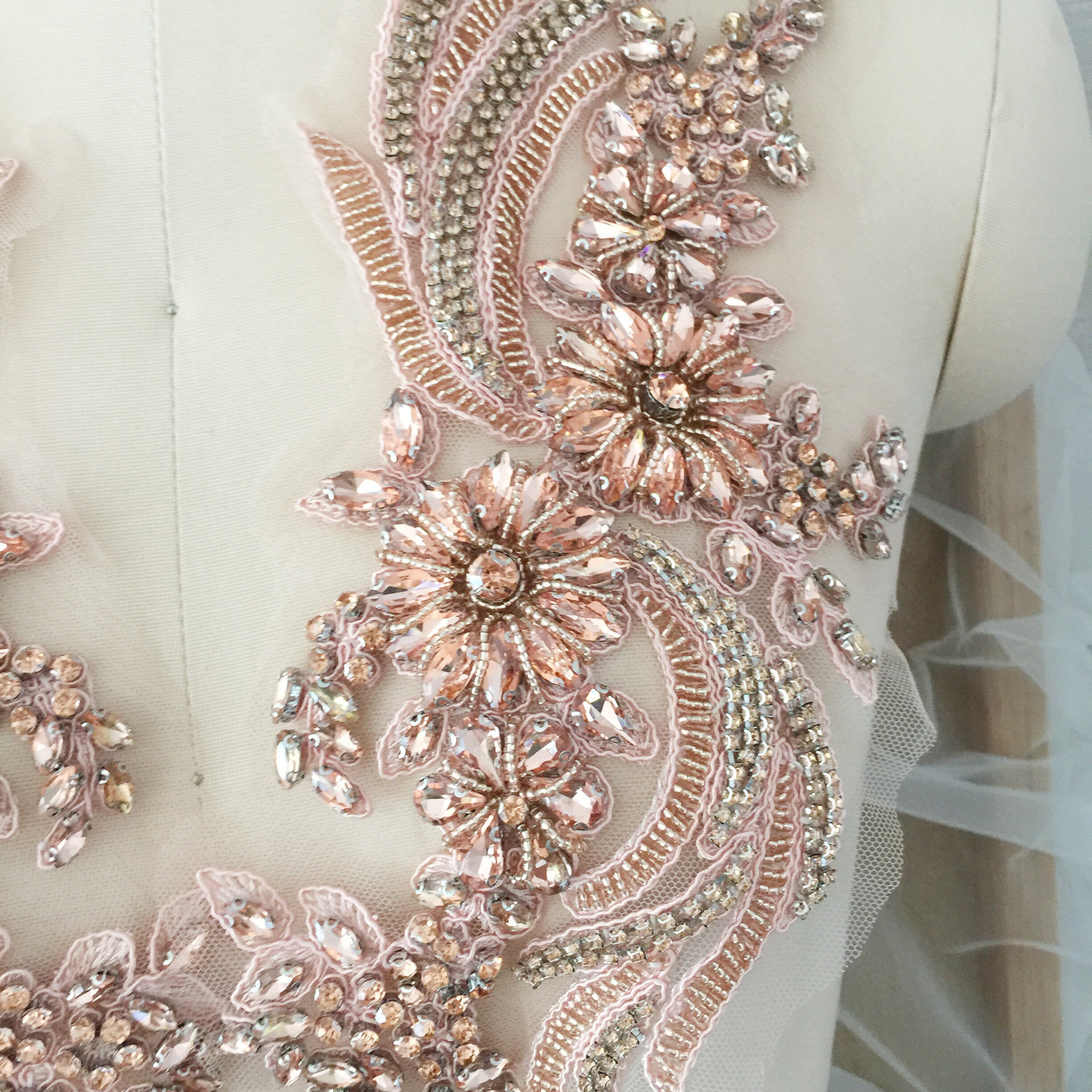 Beaded Lace Applique for Bridal Dress, Sequins Flower Lace Patches ...