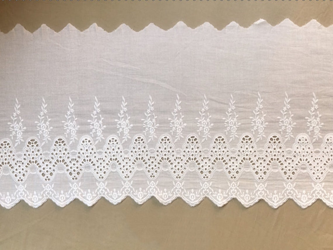 Cotton English Lace, Cotton Embroidery Eyelet Lace Trim, Width 38cm, by ...