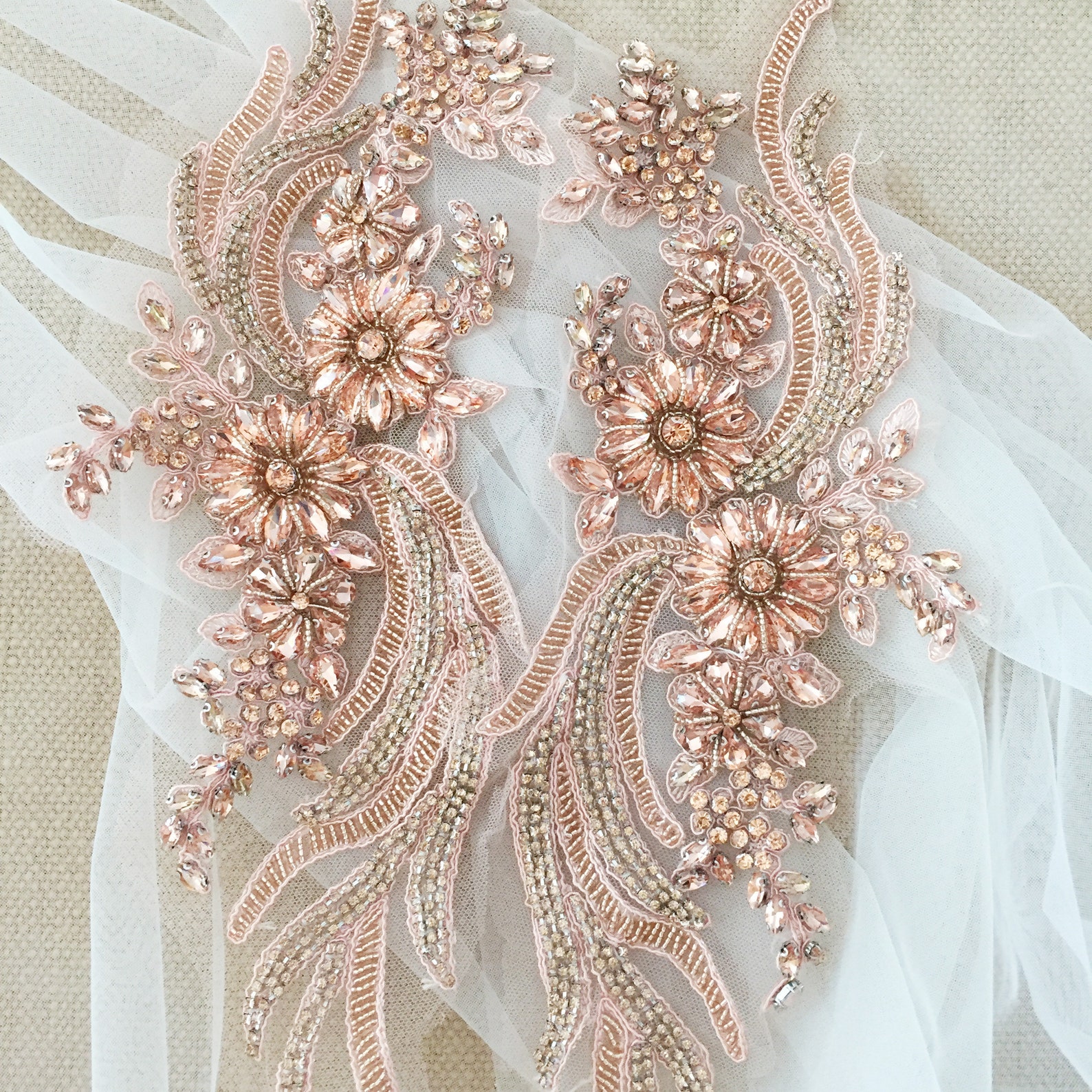 Beaded Lace Applique for Bridal Dress, Sequins Flower Lace Patches ...