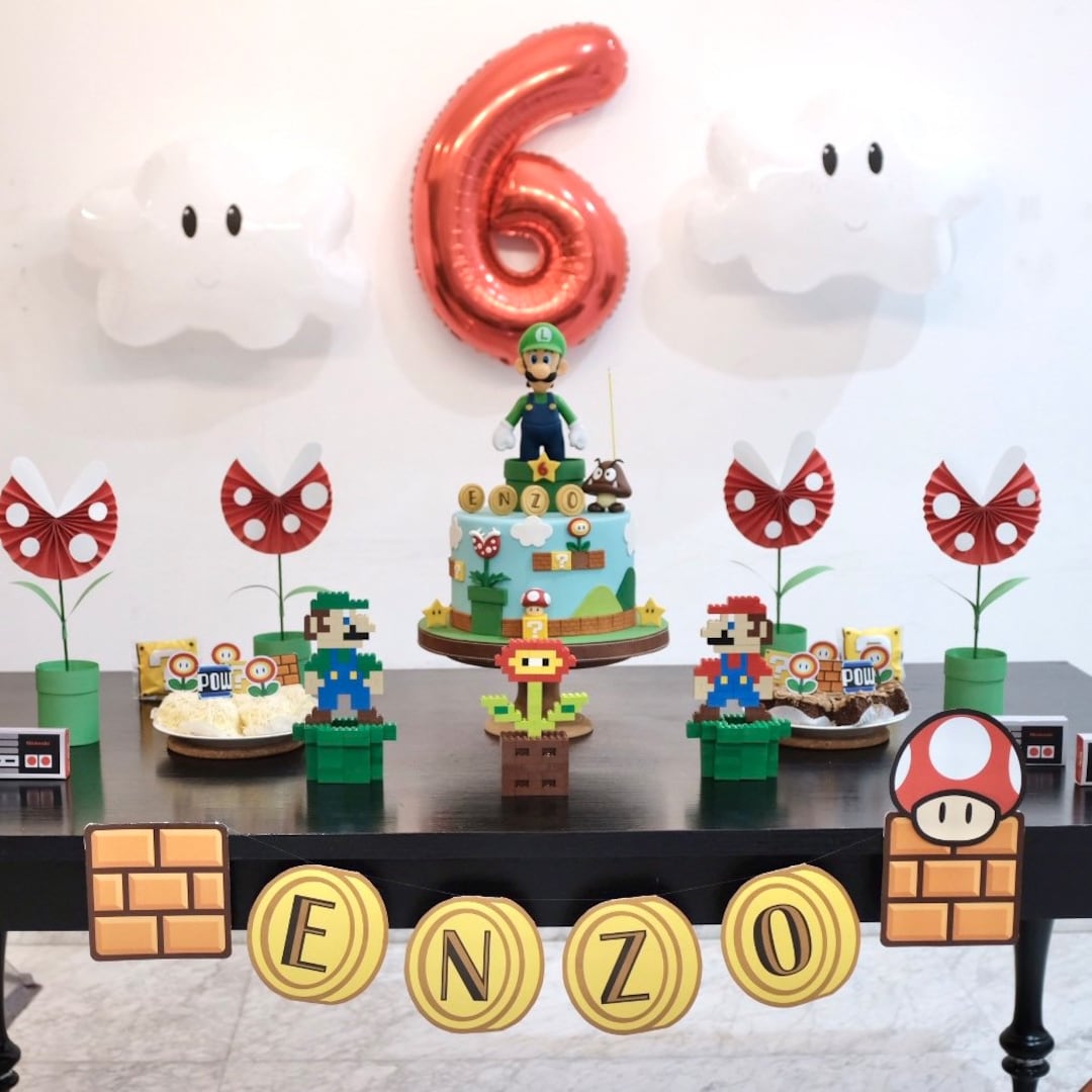 Super Mario Bros Mushroom Coin Bricks Birthday Party Bunting / " Name ...