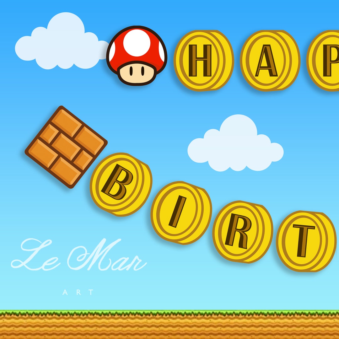 Super Mario Bros Bricks and Coin Birthday Banner / "happy Birthday ...