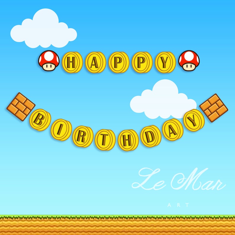 Super Mario Bros Bricks and Coin Birthday Banner / "happy Birthday ...