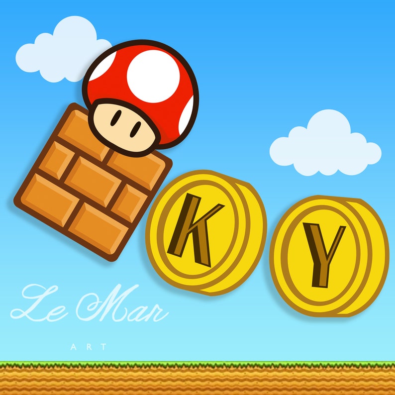 Super Mario Bros Mushroom Coin Bricks Birthday Party Bunting / " Name ...