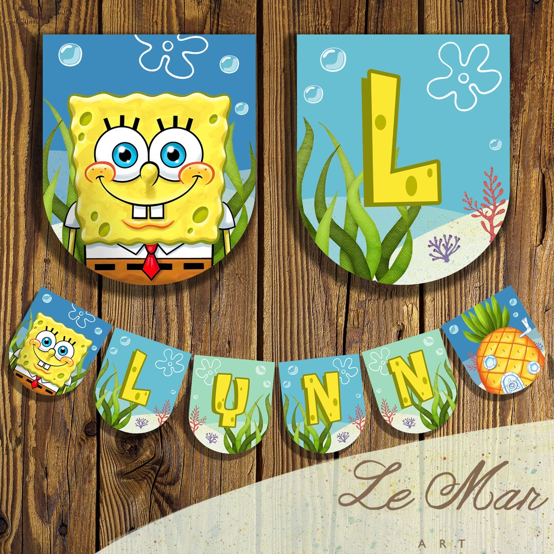 Spongebob NAME Bunting Banner / Birthday Party Bunting DIGITAL DOWNLOAD ...