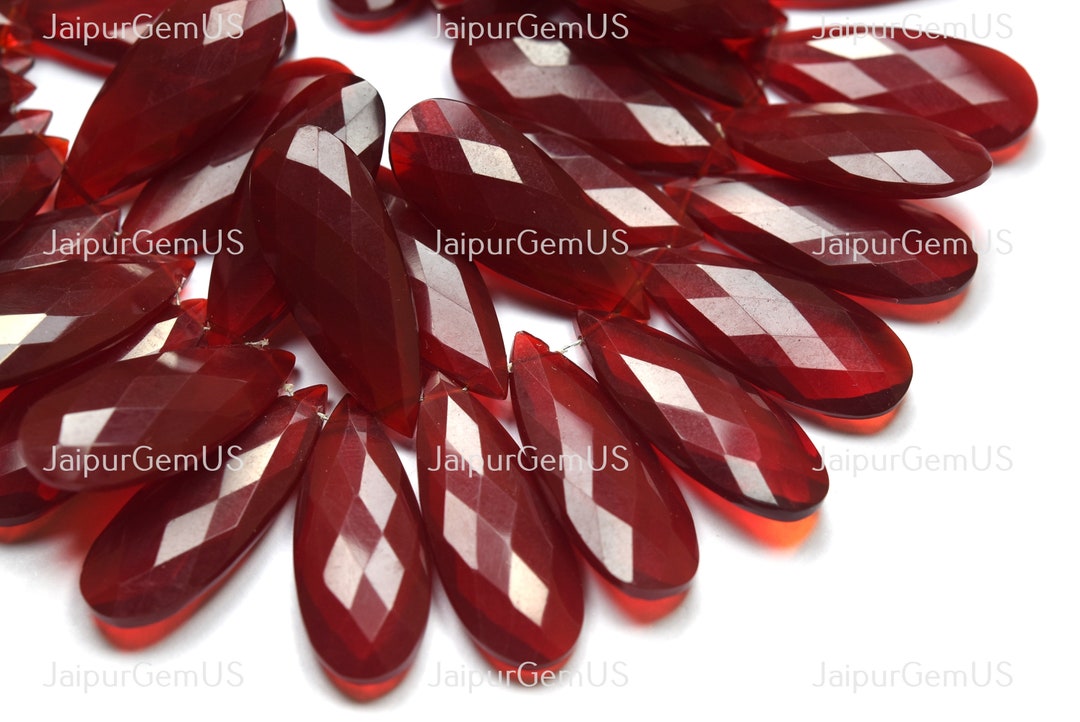 2 Match Pair, Finest Quality, Ruby Red Quartz Fancy Faceted Long Pear ...