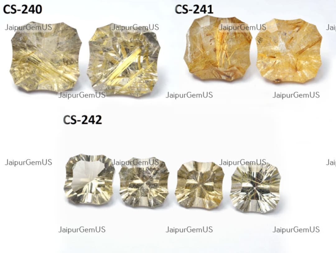 100% Natural Golden Rutile Quartz Concave Cut Stone Fancy Faceted ...