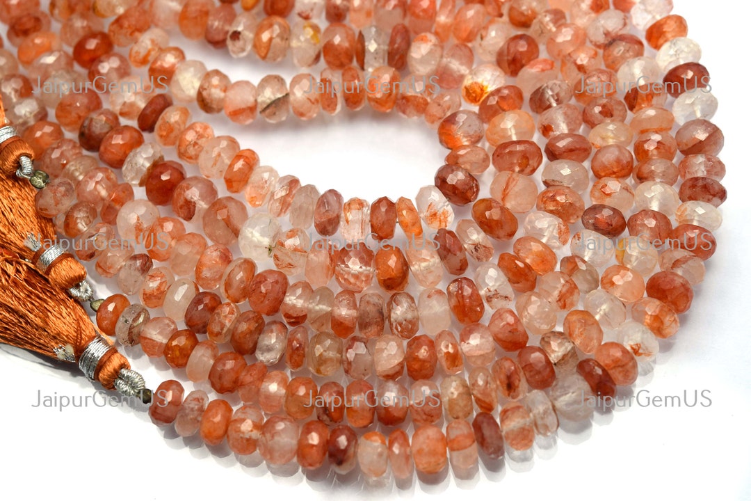 8 Inch Strand, Finest Quality, Natural Orange Rutile Quartz Faceted ...