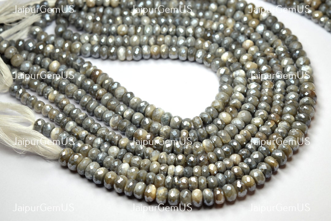 7 Inches Strand, Mystic Grey Color Dyed Moonstone Faceted Rondelles ...