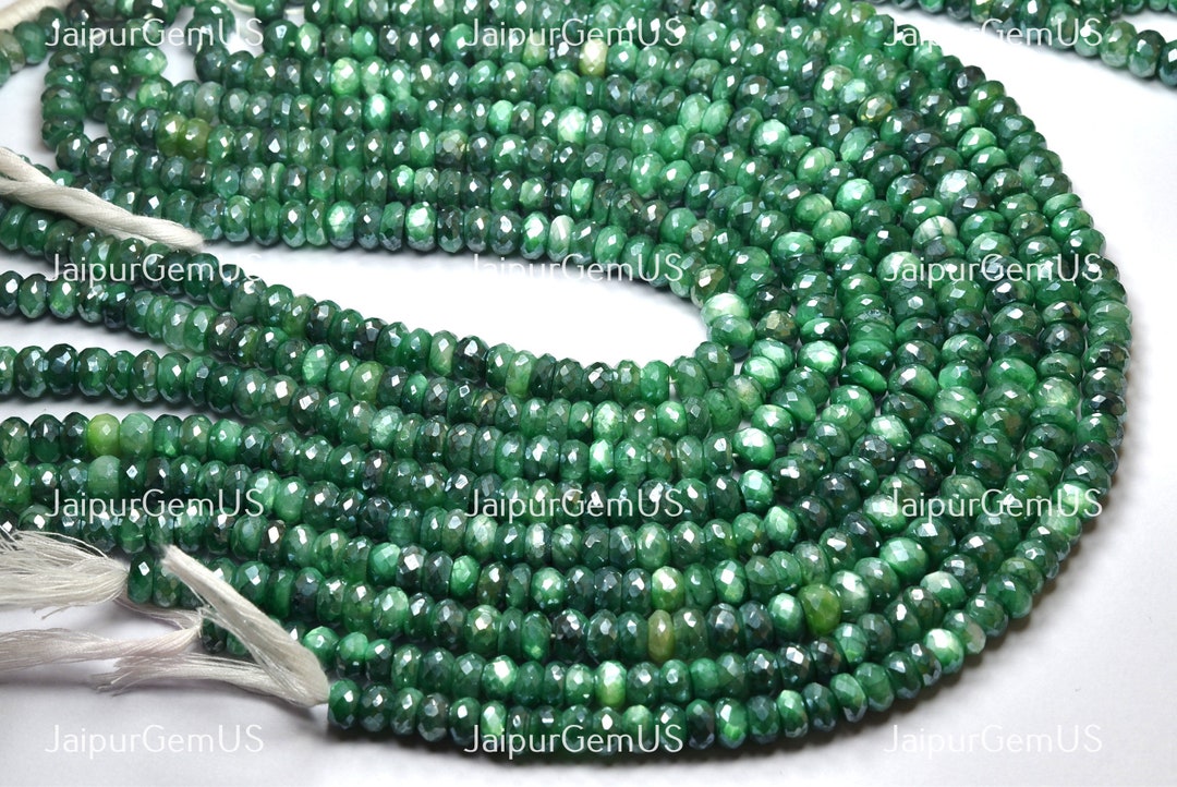 7 Inches Strand, Mystic Green Color Dyed Moonstone Faceted Rondelles ...