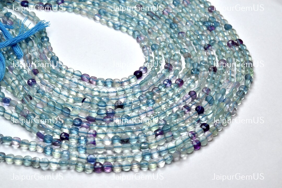 12 Inch Strand, Natural Flurite Shaded Gemstones Faceted Coin Shape ...