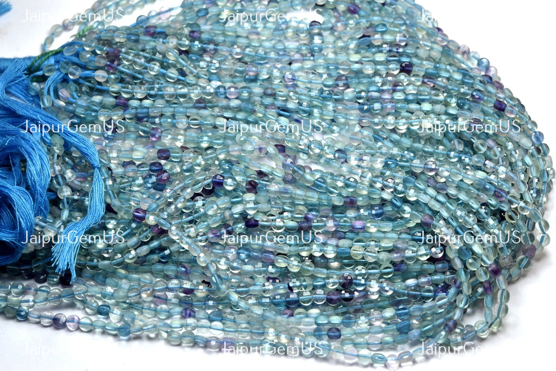 12 Inch Strand Natural Flurite Shaded Gemstones Faceted Coin - Etsy