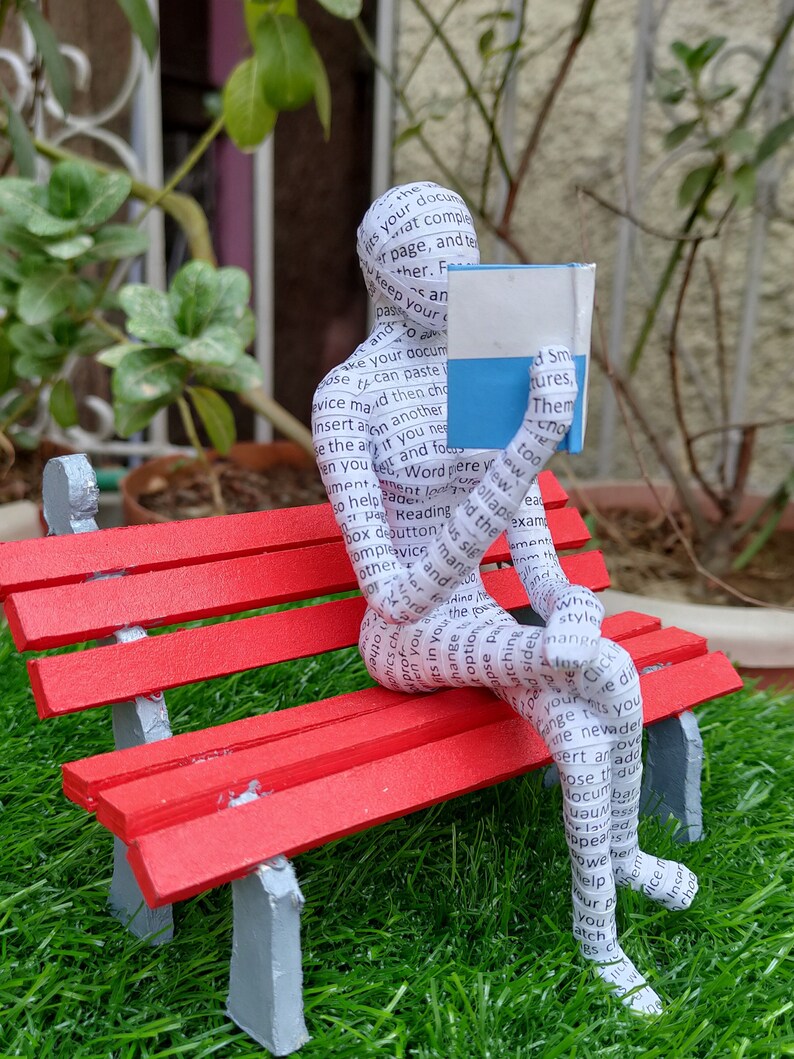 Paper Mache Sculpture Figurine Reading Book, Papier Mache Hande Made ...