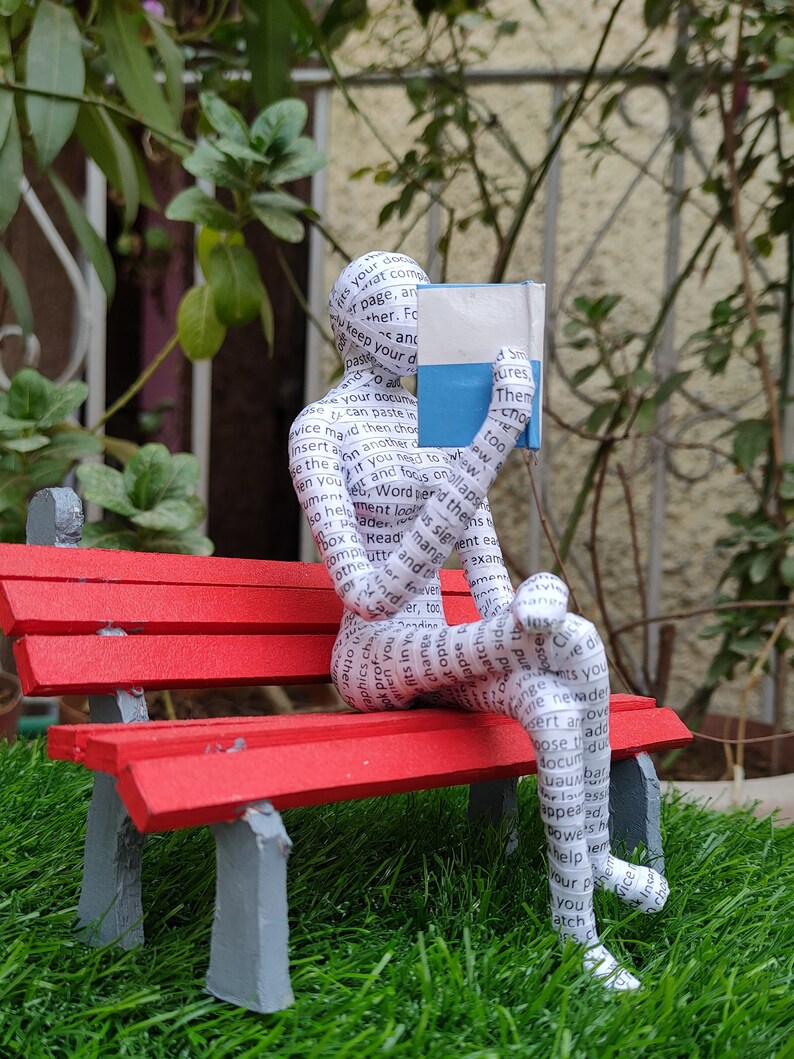 Paper Mache Sculpture Figurine Reading Book, Papier Mache Hande Made ...