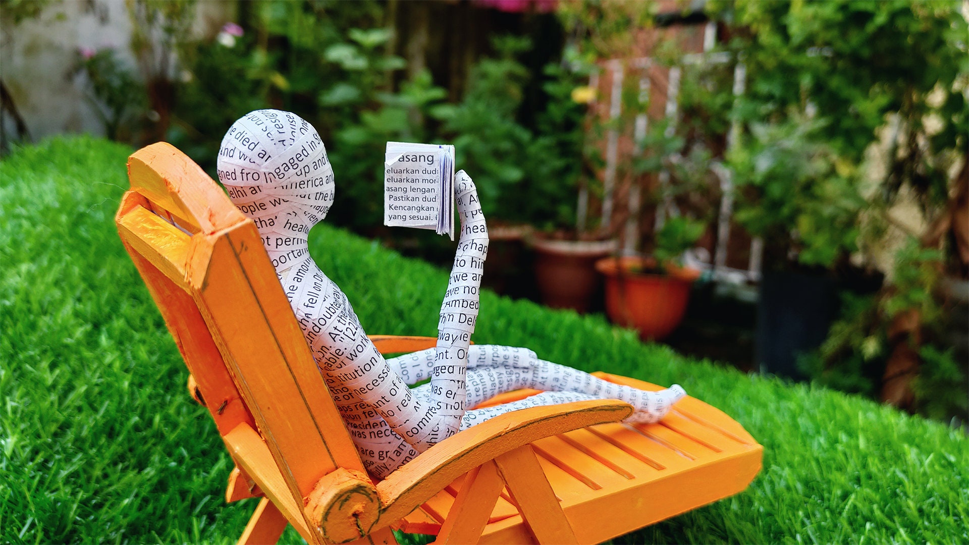 Papier Mache Sculpture, Book Reading Figurine Paper Mache Sculpture ...