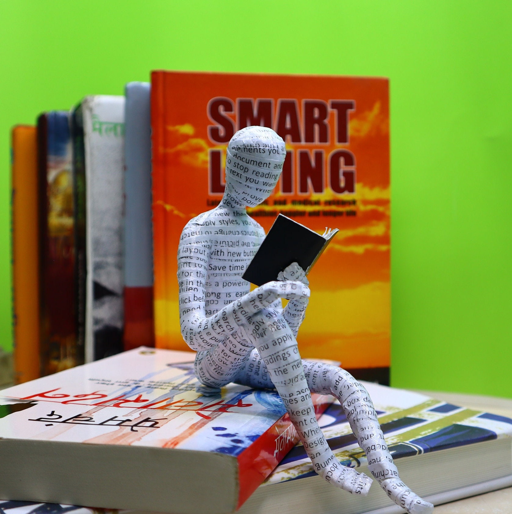 Papier Mache Sculpture, Book Reading Figurine Paper Mache Sculpture ...