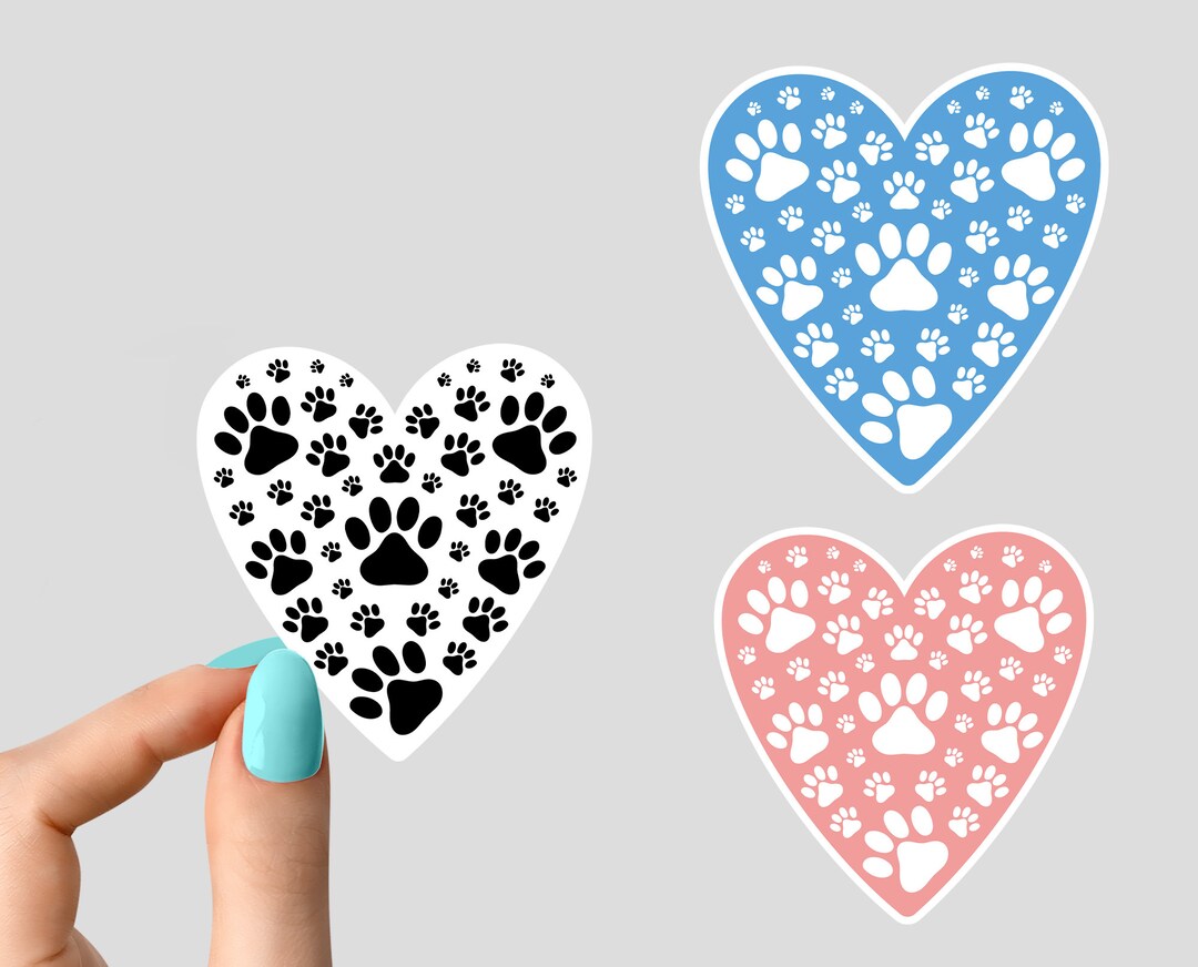 Dog Paw Prints Heart Sticker, Dog Laptop Sticker, Funny Stickers ...