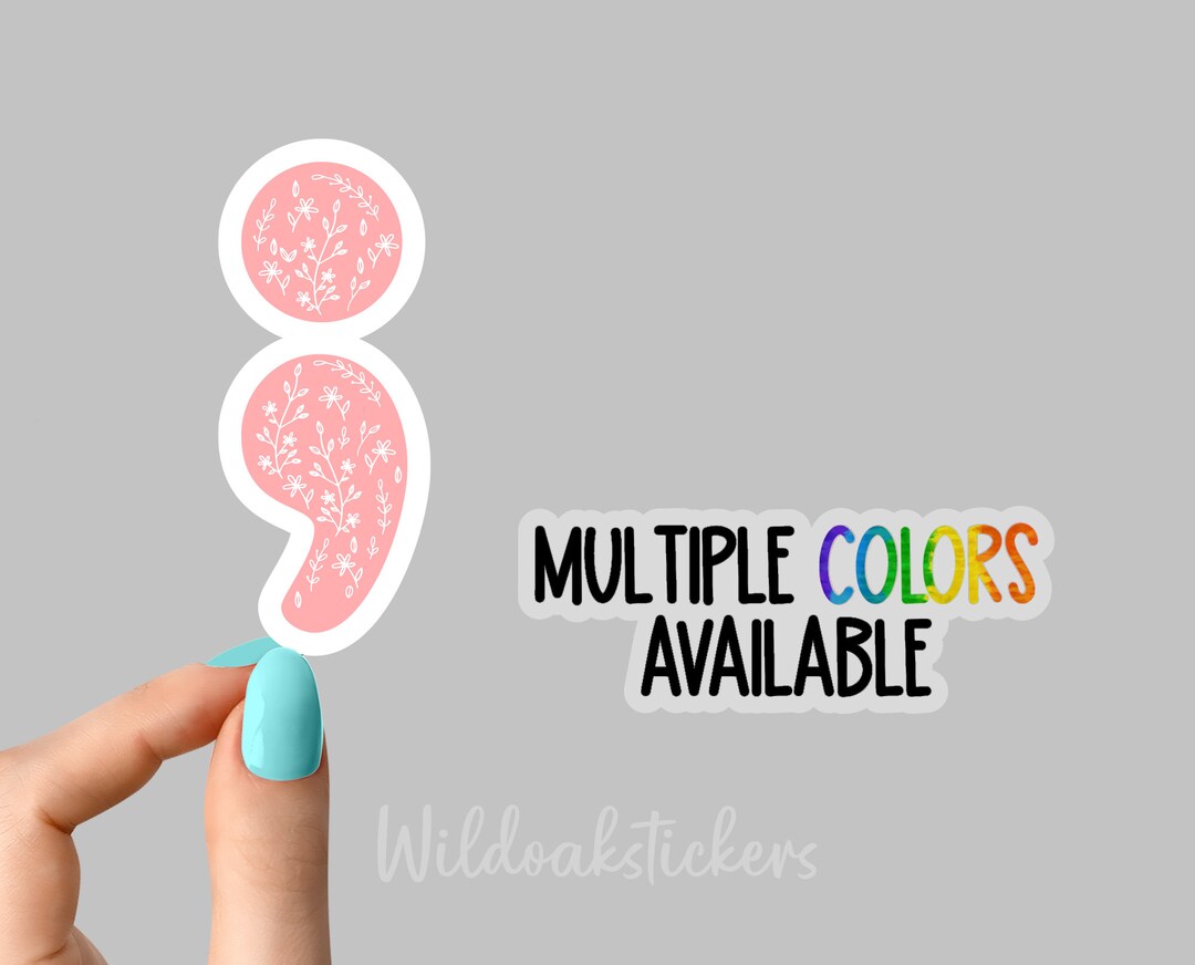 Floral Semicolon Stickers, Mental Health Sticker, Mental Health ...