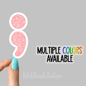 Floral Semicolon Stickers, Mental Health Sticker, Mental Health ...