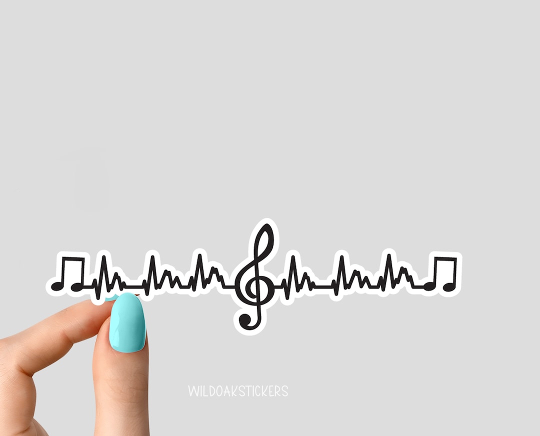Musical Notes Heartbeat Sticker, Music Sticker, Musical Stickers, Funny ...