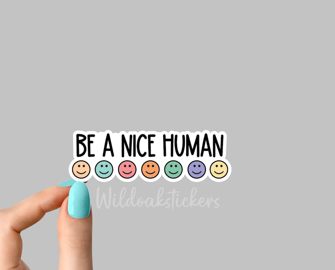 Smiley Face Be A Nice Human Sticker Laptop Decals, Retro Smiley Face ...