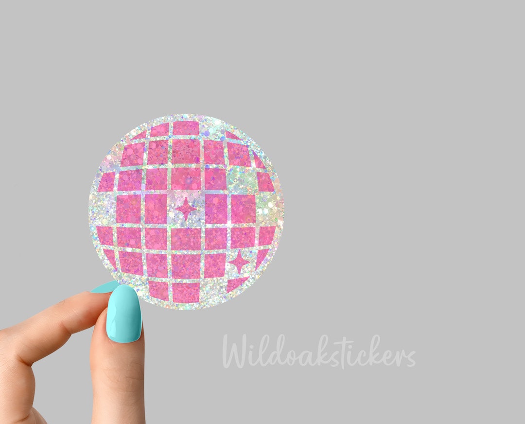 Glitter Hot Pink Retro Disco Ball Sticker, Cheerleader Sticker, Cheer ...