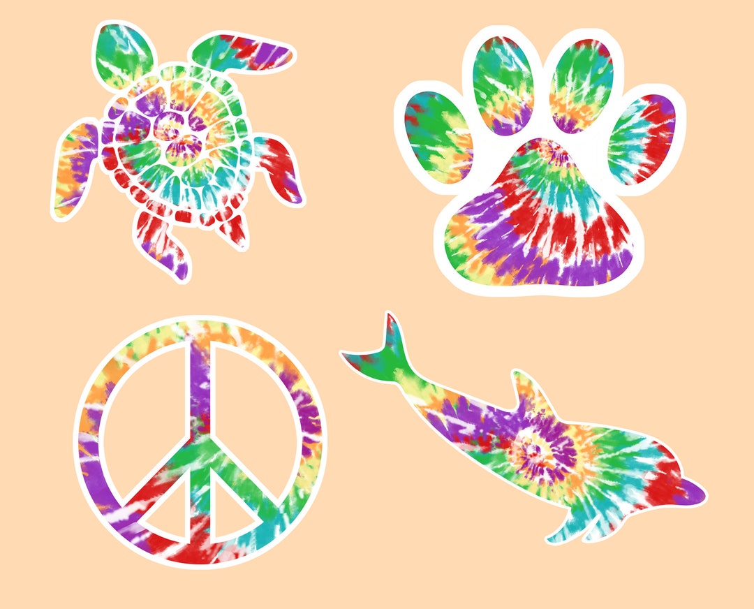 Tie Dye Stickers, Dolphin Tie Dye Sticker, Peace Tie Dye Sticker, Paw ...