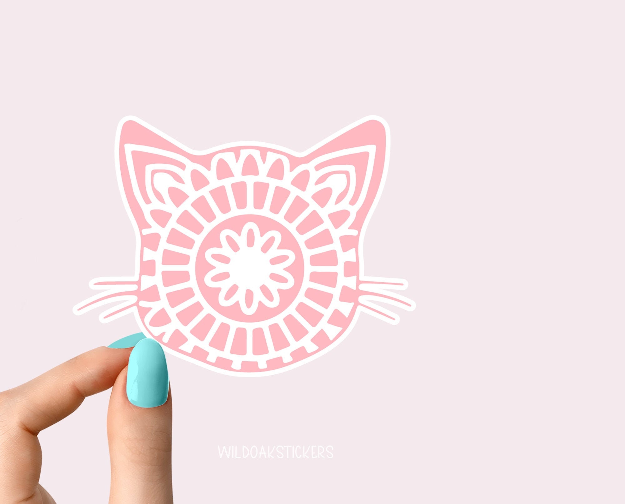Cat Mandala Sticker, Pink Cat Mandala Sticker, Pink Kitty Print Sticker ...