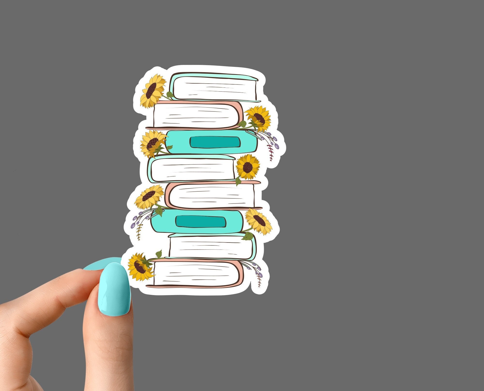 Stacked Books Flower 3 Stickers Funny Book Stickers Books | Etsy