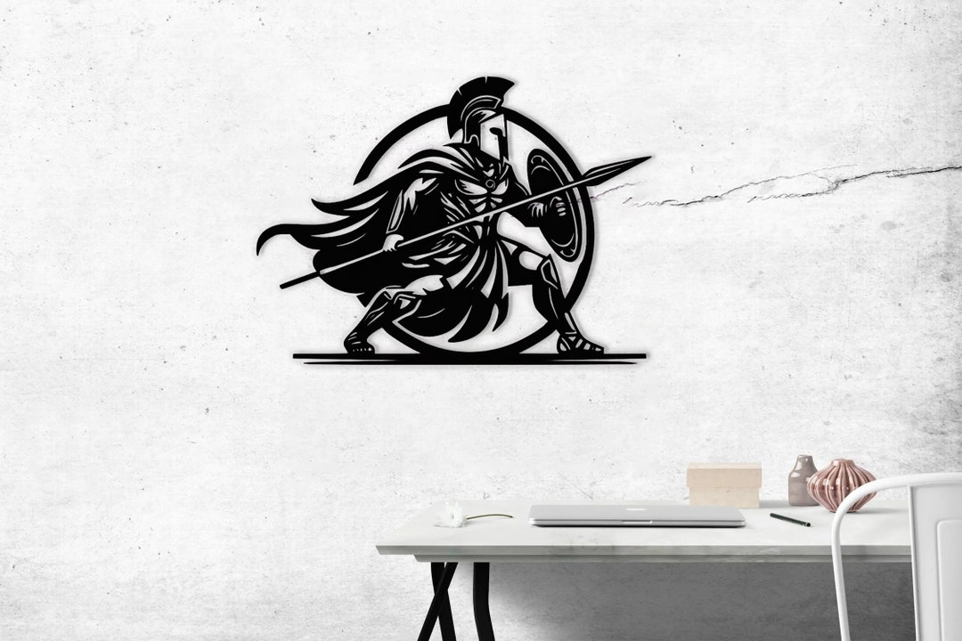 Metal Wall Art, Spartan Warrior Metal Poster, Modern Spartan Line Art ...