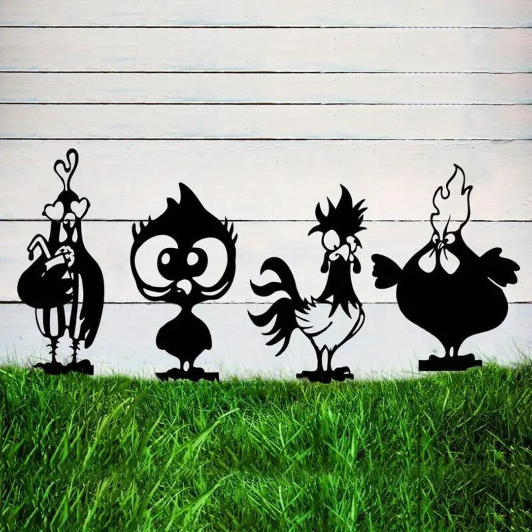Funny Chickens Metal Stakes, Chickens CNC, Chicken Yard, Garden Decor ...