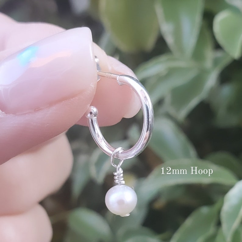 Freshwater Pearl Drop Earring Hoops, Small Sterling Silver Pearl Hoops ...