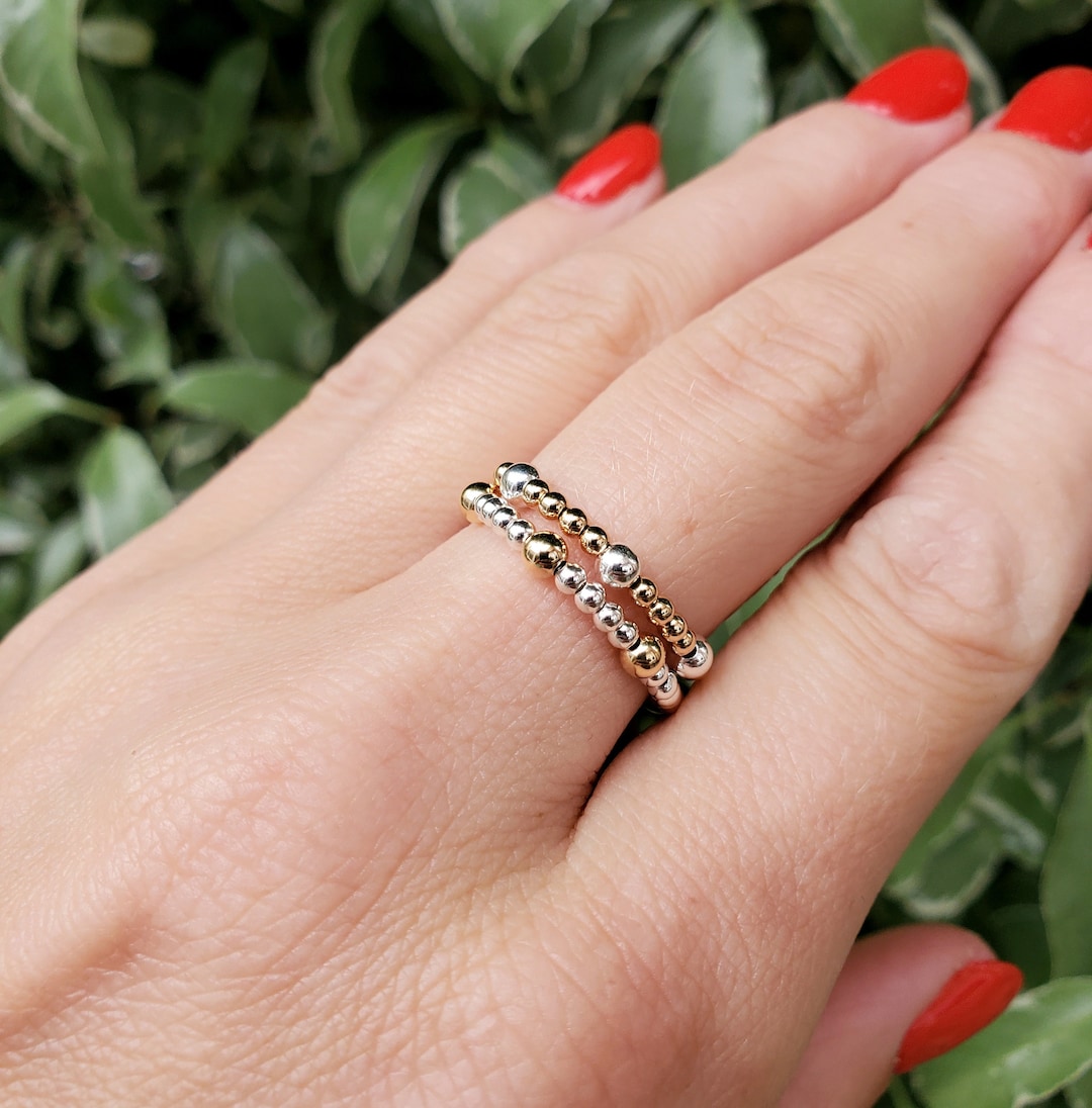 Mixed Metal Bead Ring, Silver Stretch Ring, Gold Filled Stretch Ring ...