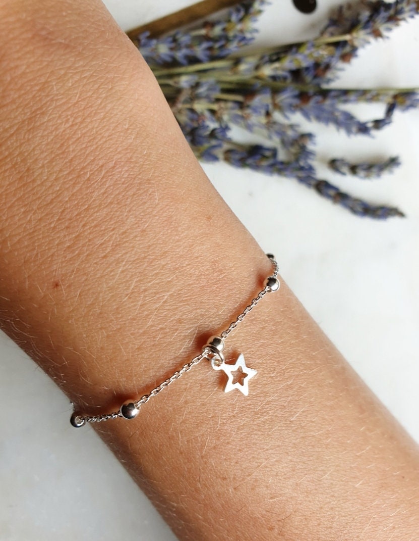 Sterling Silver Star Satellite Bracelet, Silver Star Charm Bracelet ...