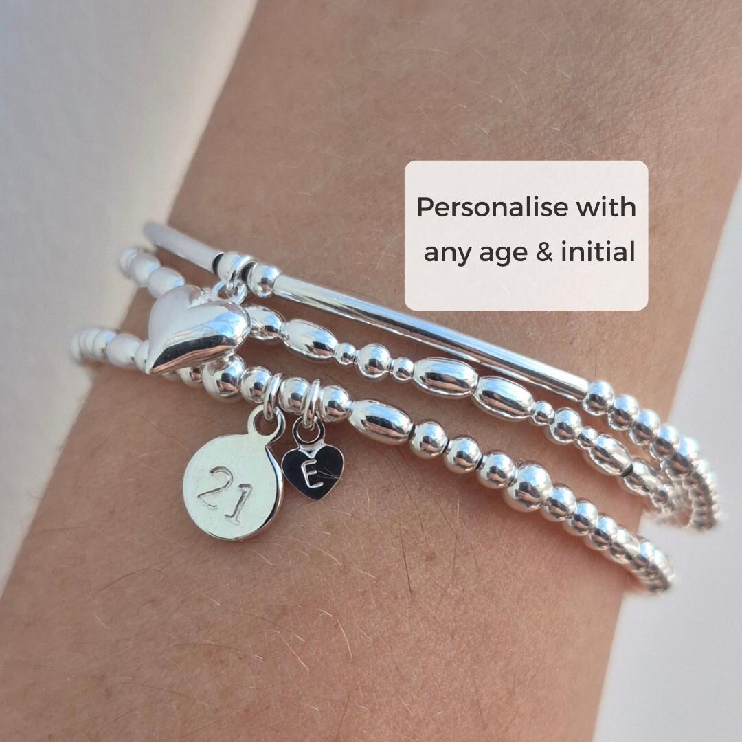 Sterling Silver 16th, 18th, 21st Stacking Bracelet Set, Layering ...