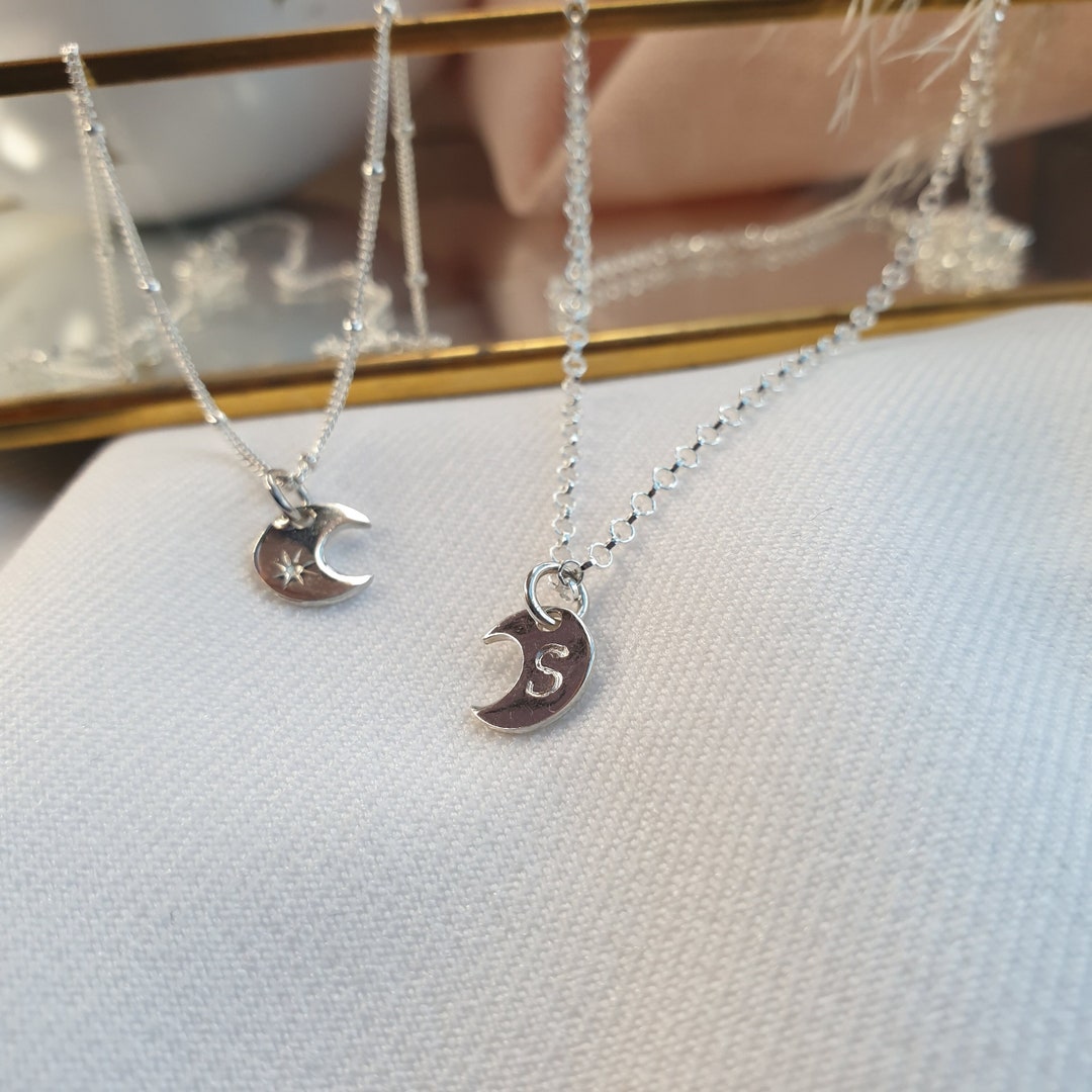 Sterling Silver Moon Necklace, Personalised Moon Necklace, Crescent ...