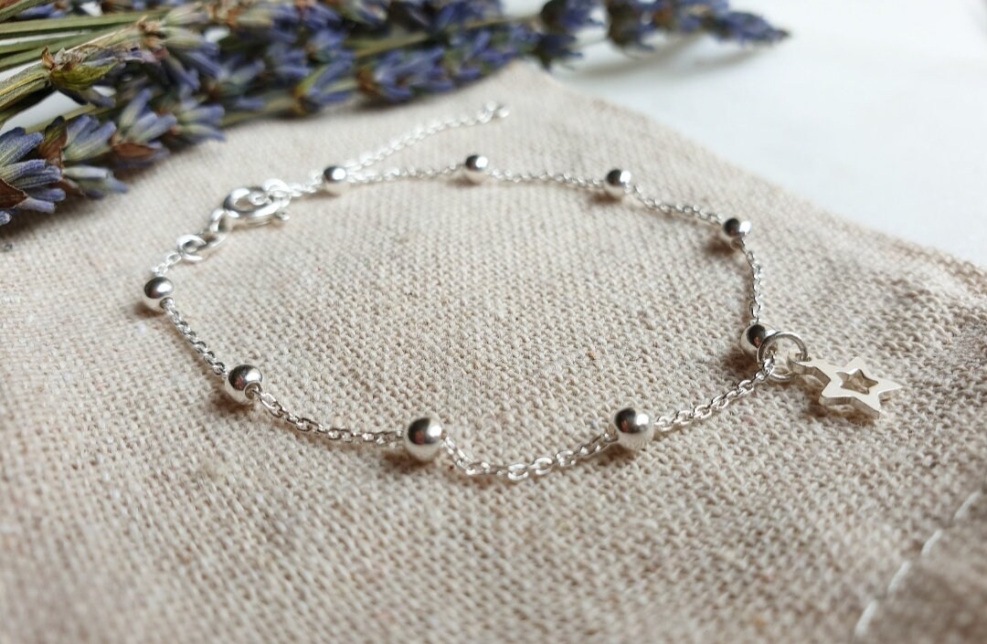 Sterling Silver Star Satellite Bracelet, Silver Star Charm Bracelet ...