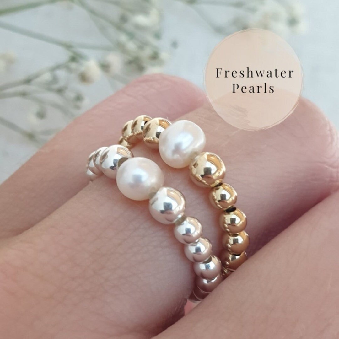 Freshwater Pearl Ring, Silver Stretch Ring, Gold Filled Stretch Ring ...
