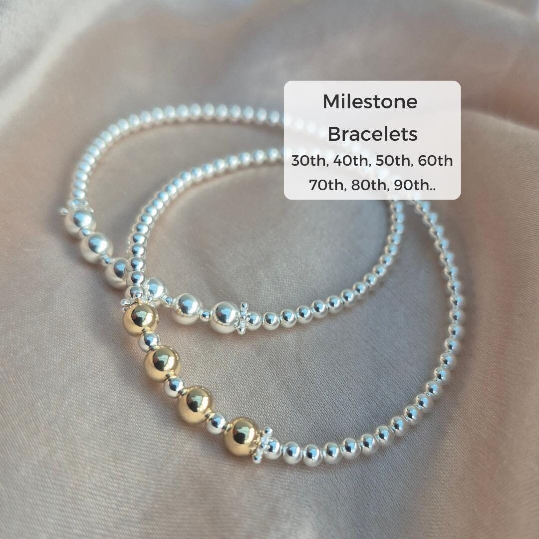 Sterling Silver Milestone Birthday Bracelet, 30th 40th 50th 60th 70th ...