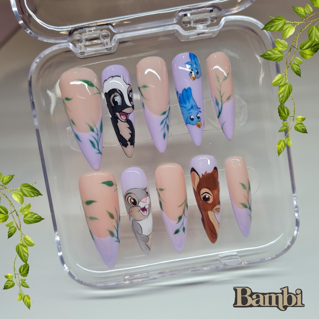Cute Disney Deer Bambi - Hand Painted Press on Nails | Cute Cartoon ...